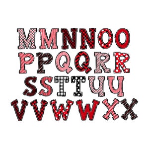 Doodle Red Black PNG Alphabet Bundle, Double Sets of Uppercase ...