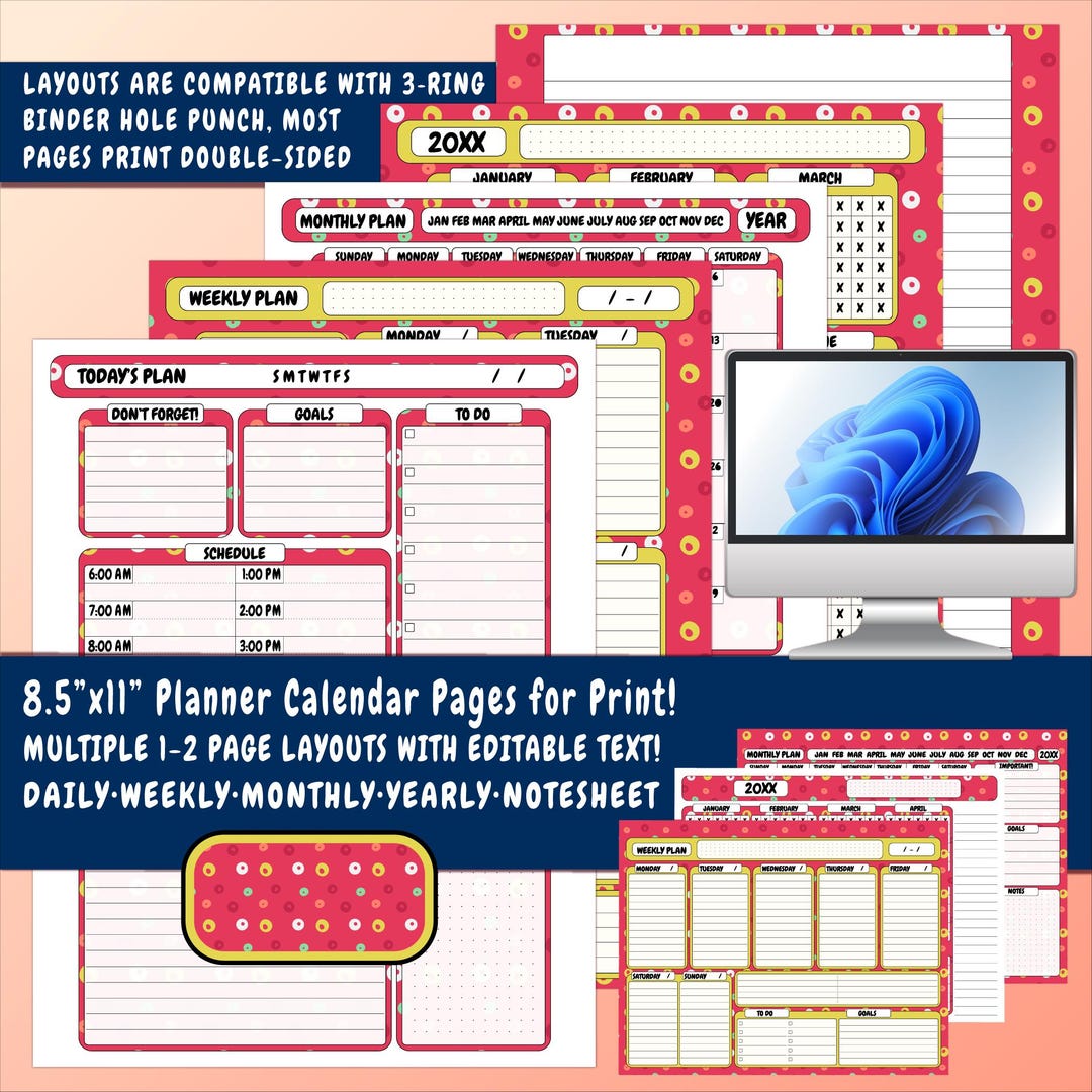 Calendar Pack - Editable Daily | Weekly | Monthly | Yearly | Boho ...