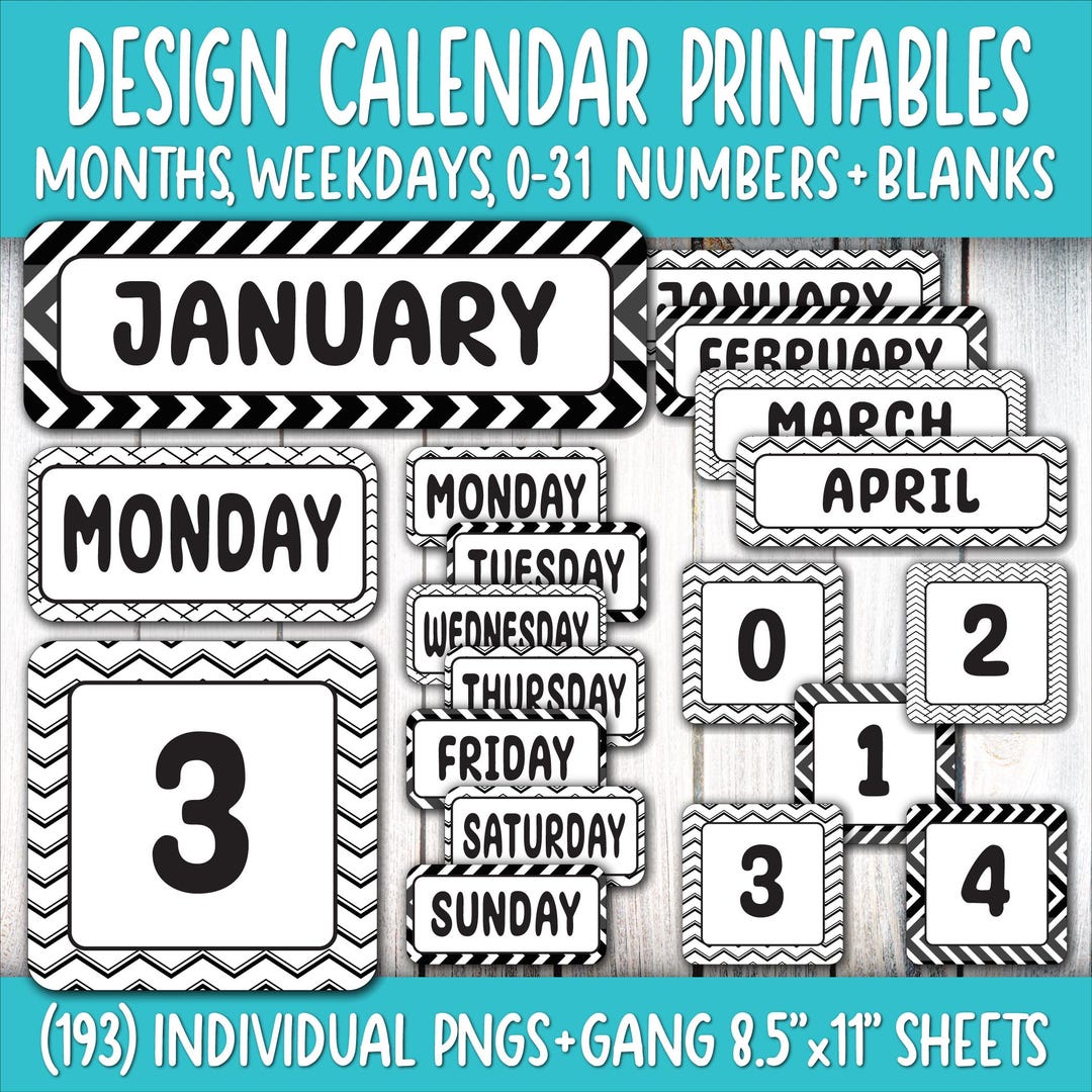 Wall Calendar - Standard - for Teachers | Black and White, Use Less Ink ...