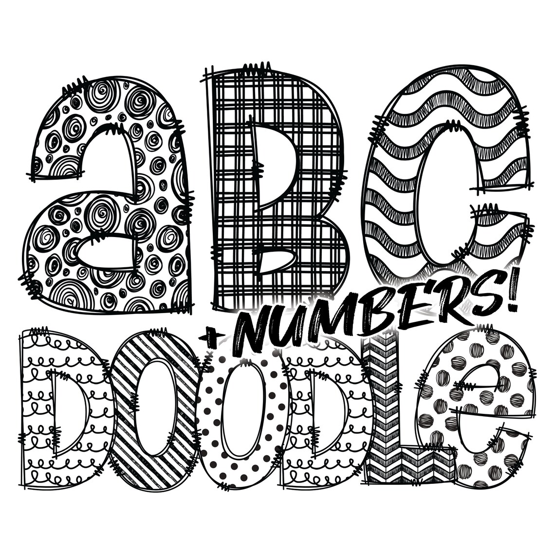 Digital Download Doodle Hand Drawn Black White Multi Pattern - Etsy