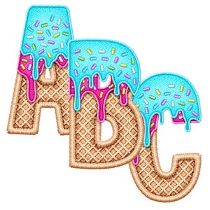 Ice-cream Cone Alphabet PNG, Faux Embroidery Drip Letters, Pink & Blue ...