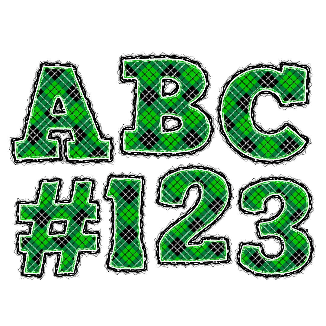 Digital Sketchy PNG Plaid Alphabet | Green Black White Plaid Fill ...