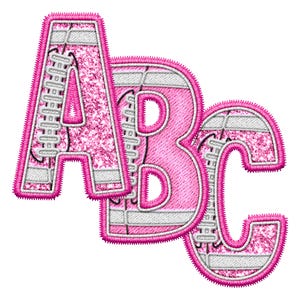 Pink Football Alphabet, Faux Embroidery Stitch Alpha, American Football ...