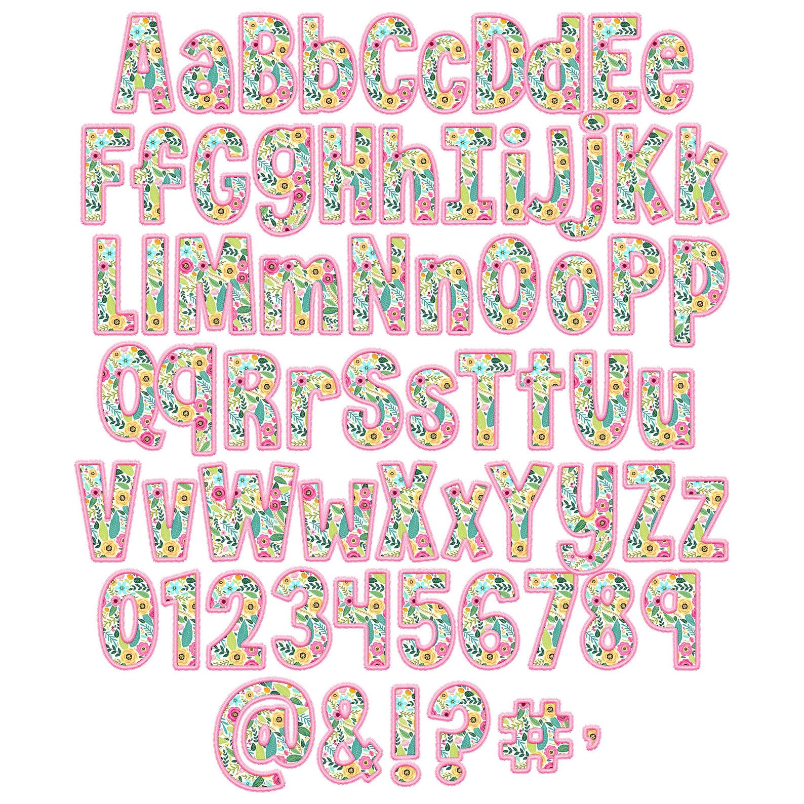 Flower Alphabet PNG, 4-pack Faux Embroidery Hand Drawn Spring Floral ...