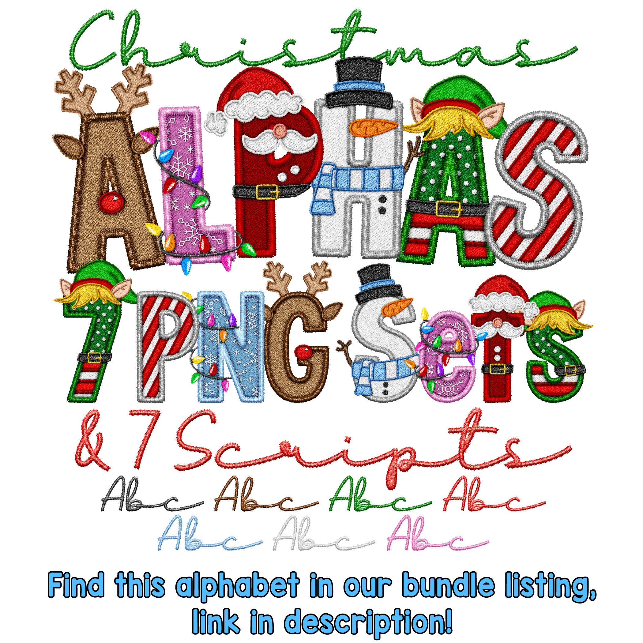 Christmas Reindeer PNG Alphabet, Faux Embroidery Classic Stitch Patch ...