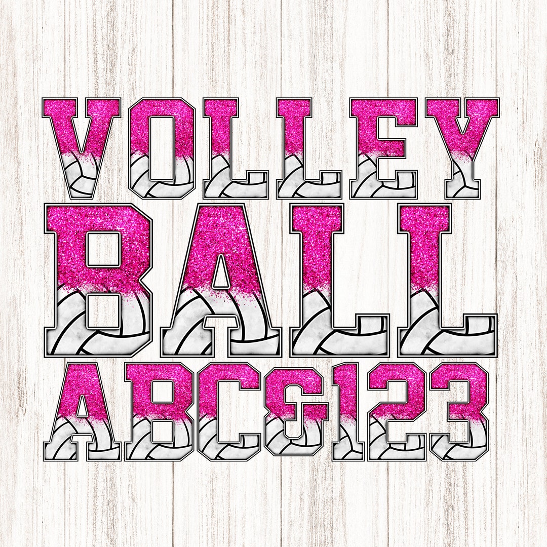 Volleyball Alphabet PNG, Pink Glitter and Panels Pattern, Sports ...