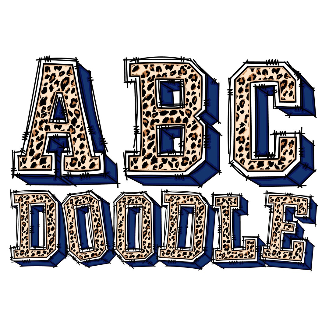 Leopard Doodle Alphabet PNG, Athletic Varsity Sports Letters in Navy ...