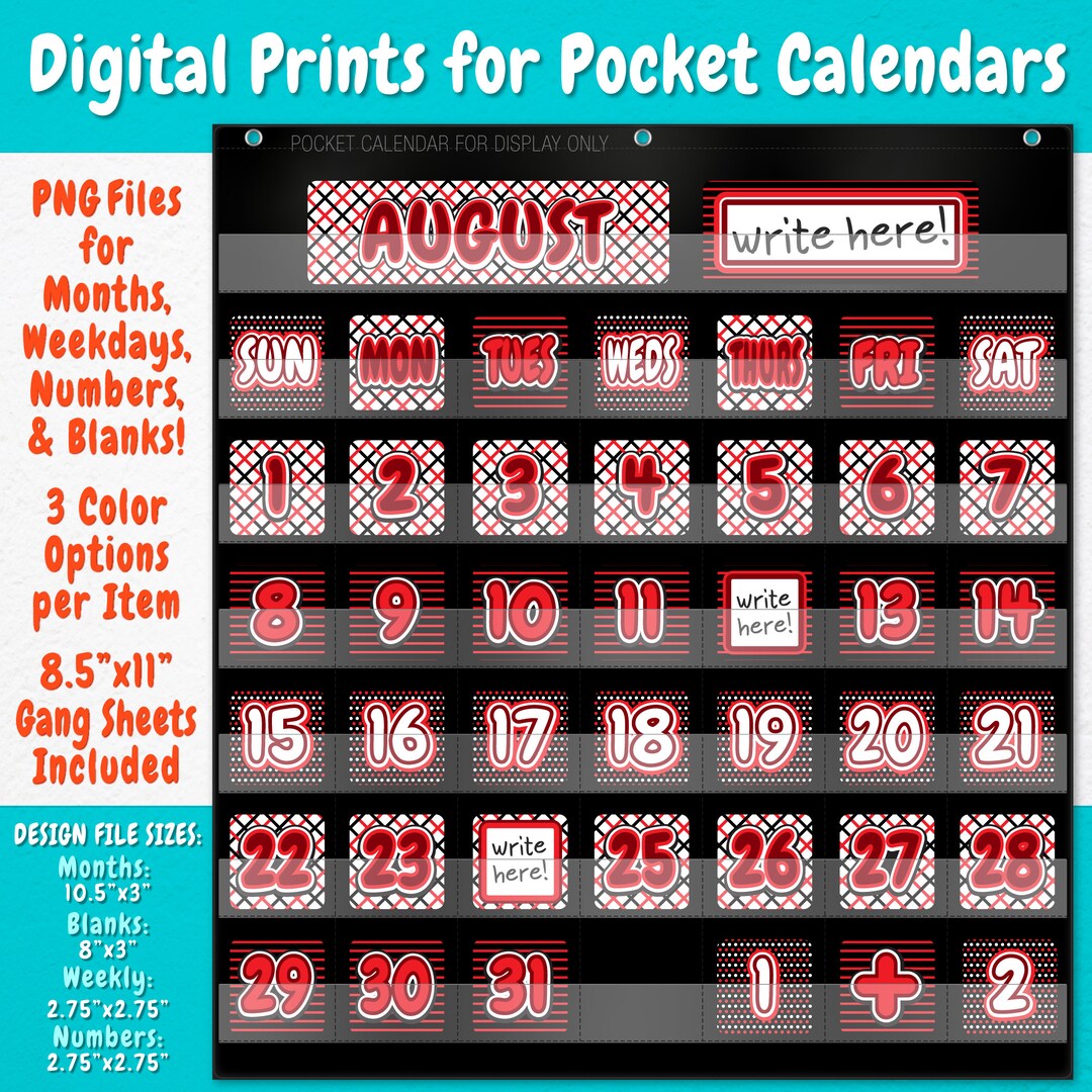 Wall Calendar - Pocket Chart for Teachers | Stripes, Polka Dots, Retro ...