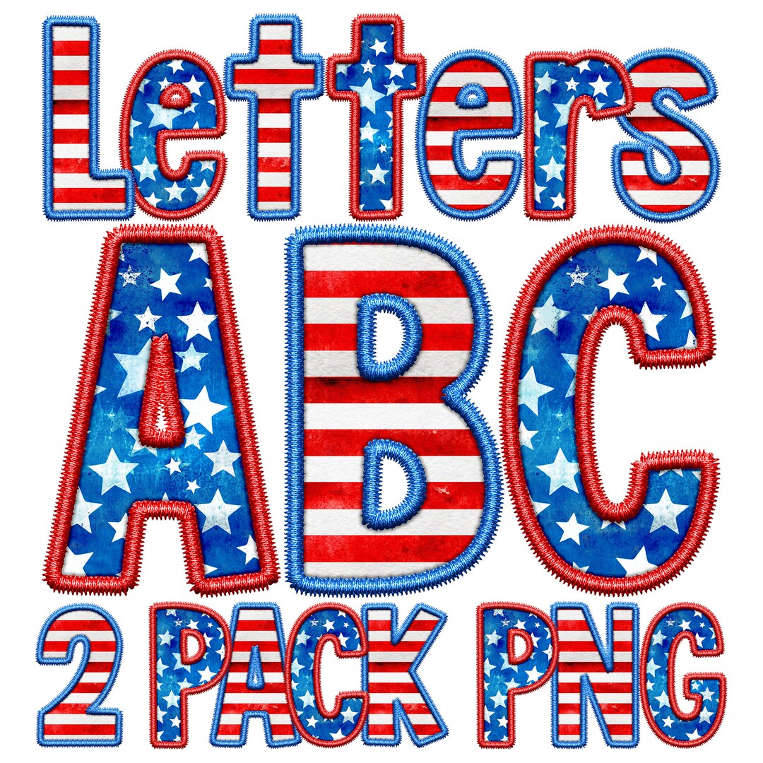 Stars Stripes Sequin Alphabet PNG Pack, Faux Embroidery Stitch Alpha ...