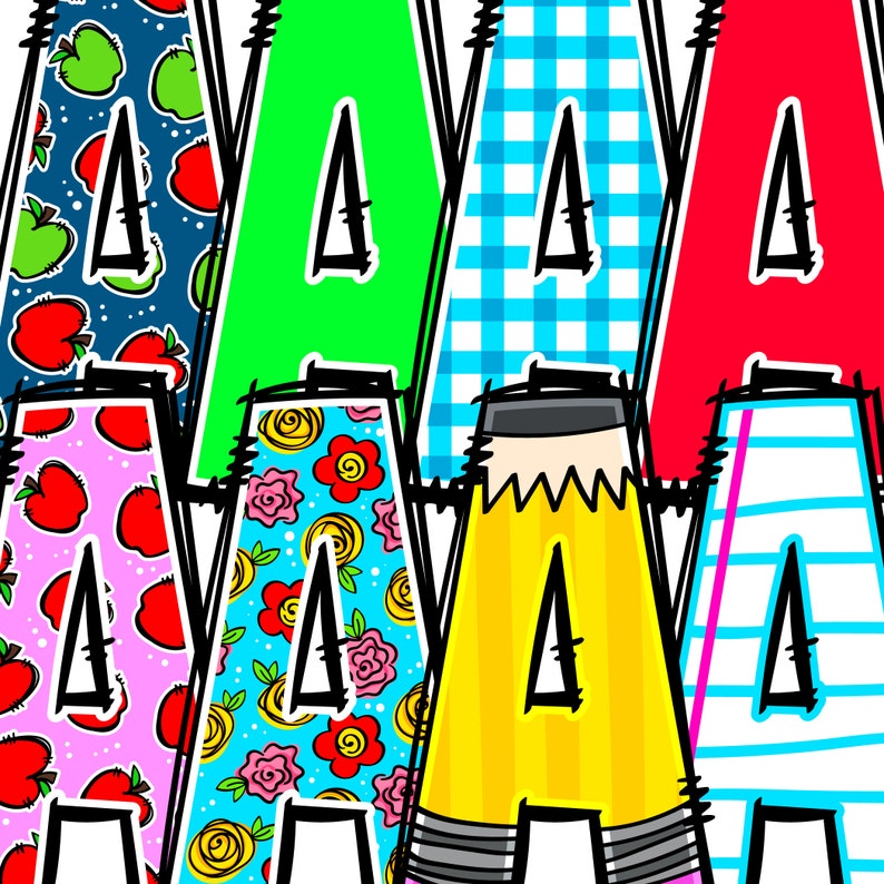 Back to School PNG Alphabet Bundle 8 Sets Floral Apple - Etsy