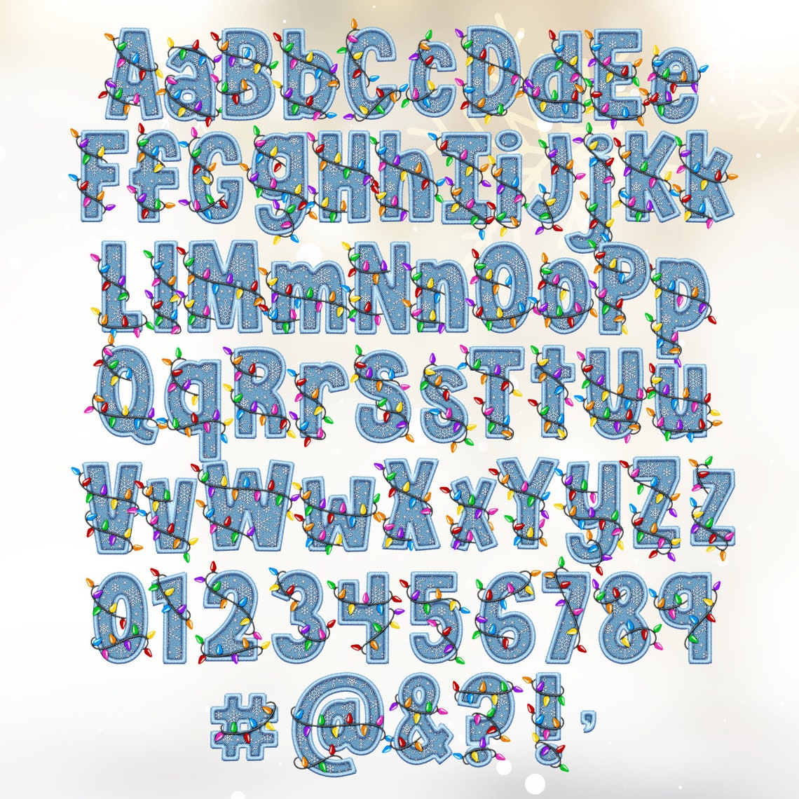 Christmas Lights, Snowflake PNG Alphabet, Faux Embroidery Classic ...