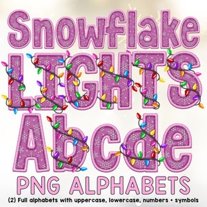 Christmas Lights, Snowflake PNG Alphabet, Faux Embroidery Classic ...