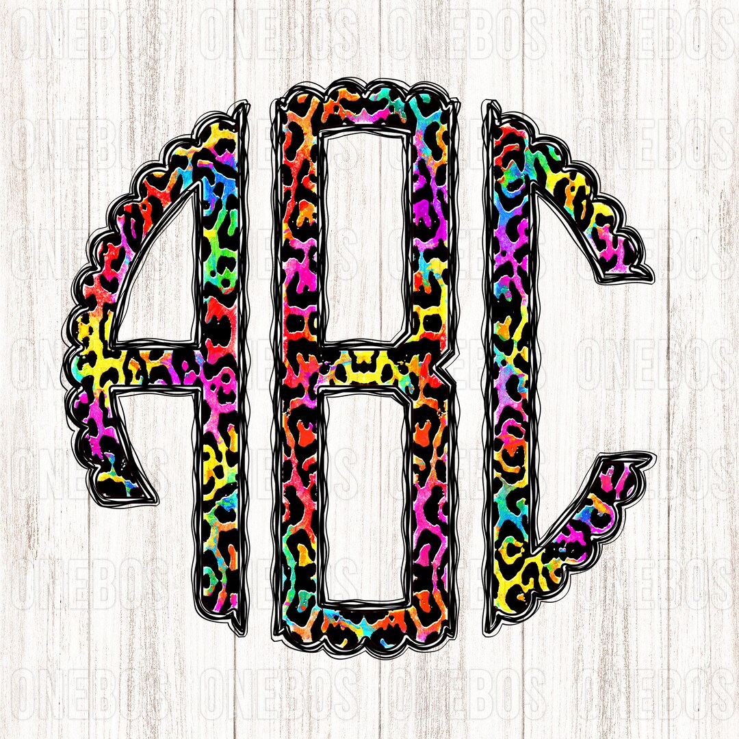 Rainbow Leopard Monogram PNG Alpha, Sketchy Doodle Scallop Letters in ...