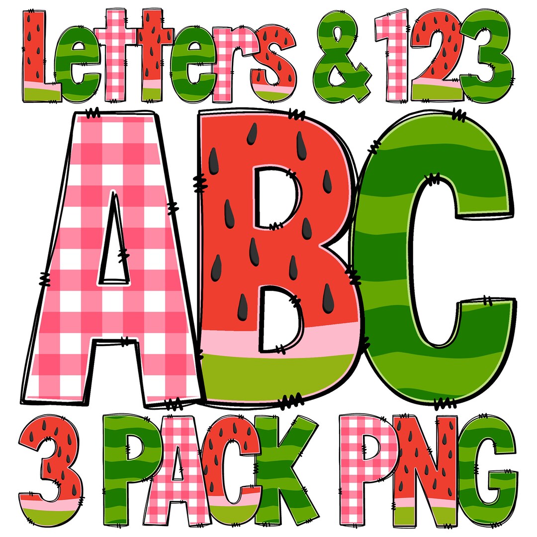 Watermelon Plaid Doodle Alphabet PNG, Basic Doodle V3, Sweet Summer ...