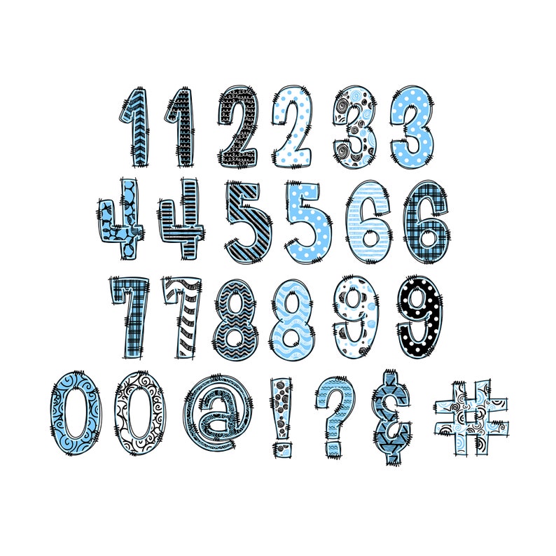 Double Doodle Alphabet Bundle | 2 Full Alpha & Number Sets | Light Blue ...