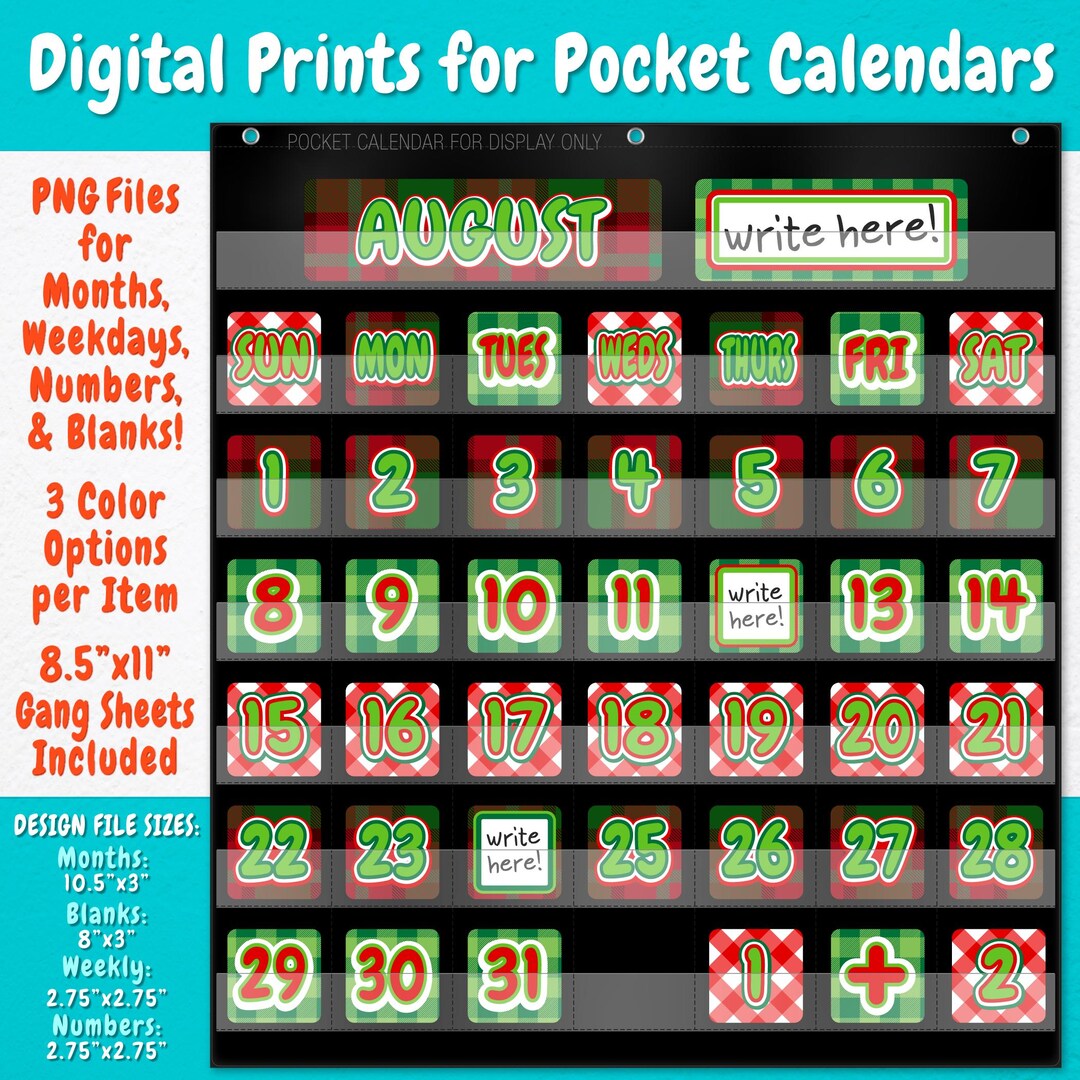 Wall Calendar - Pocket Chart for Teachers | Plaid, Checkered, Buffalo ...