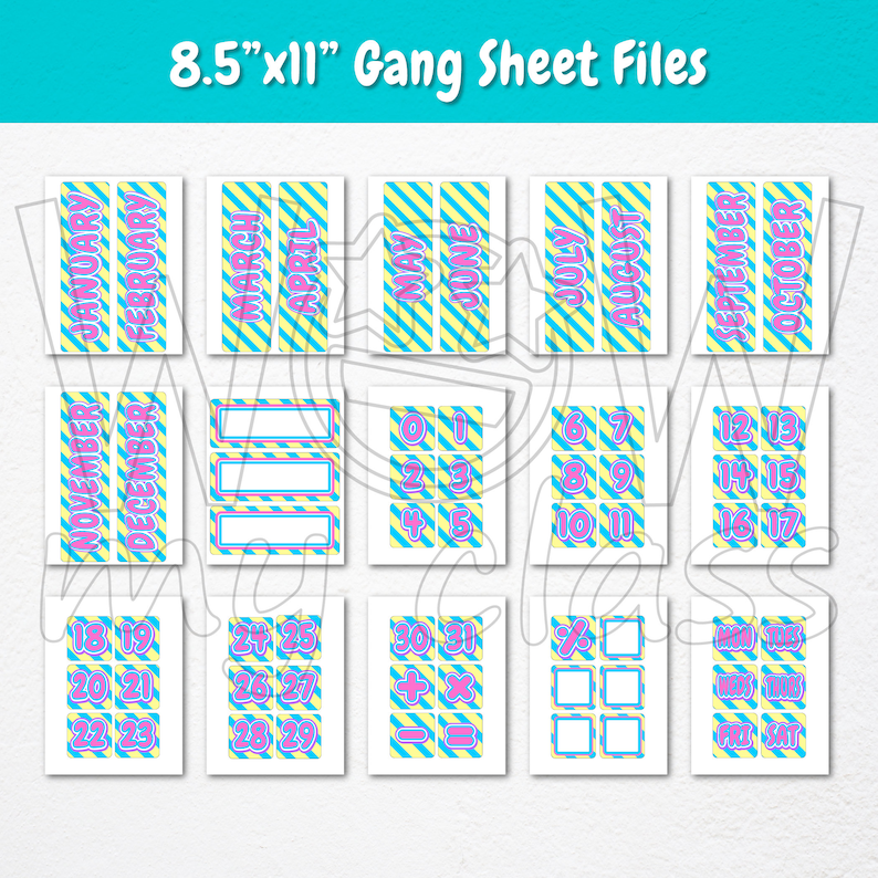 Wall Calendar - Pocket Chart for Teachers | Grid, Stripes, Polka Dots ...