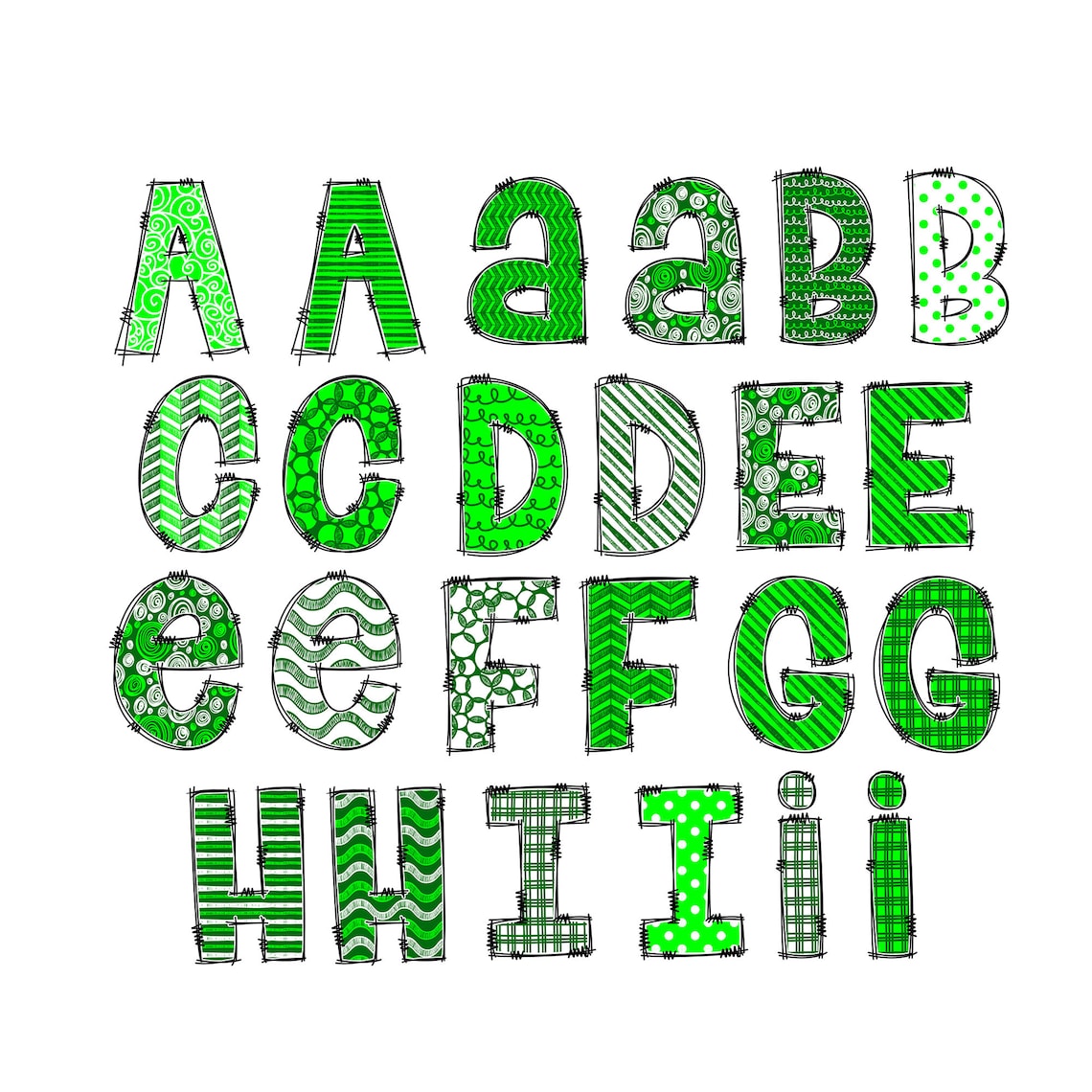 Alphabet Doodle Clipart Sketchy Doodle Fun School Green & | Etsy