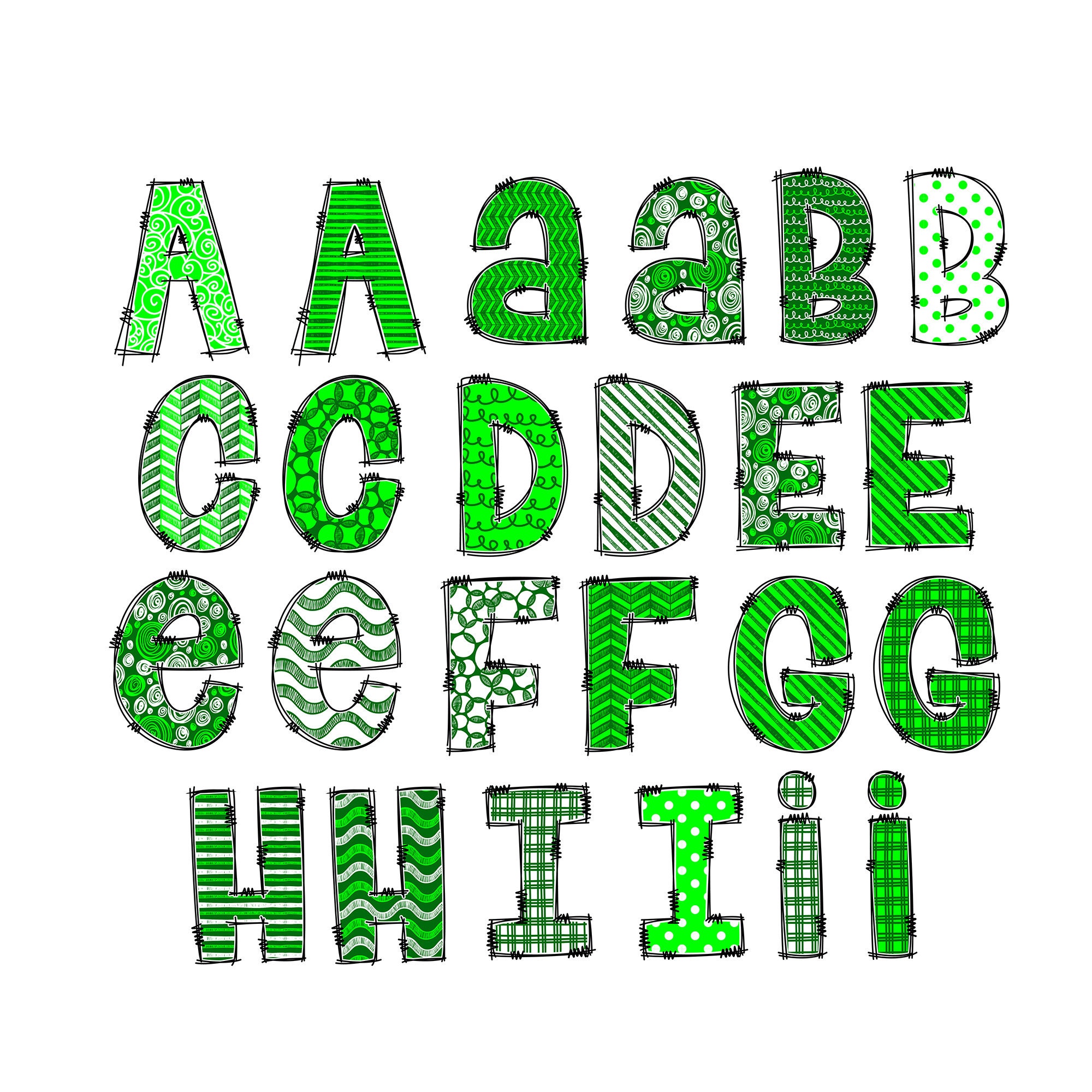 Alphabet Doodle Clipart Sketchy Doodle Fun School Green & | Etsy