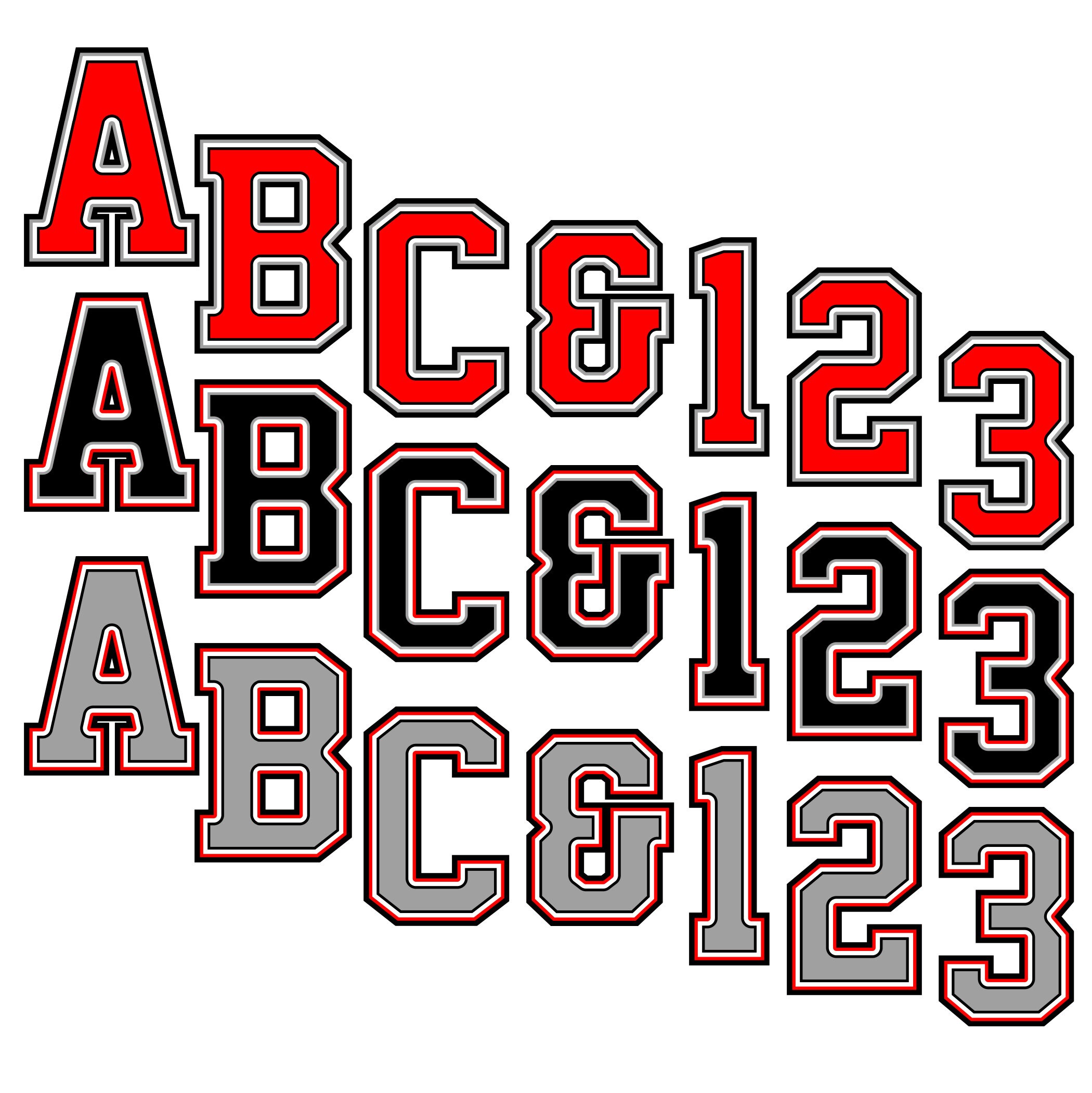 Preppy Alphabet PNG Bundle, 9 Sets of Letters, Numbers, Chenille Sporty ...