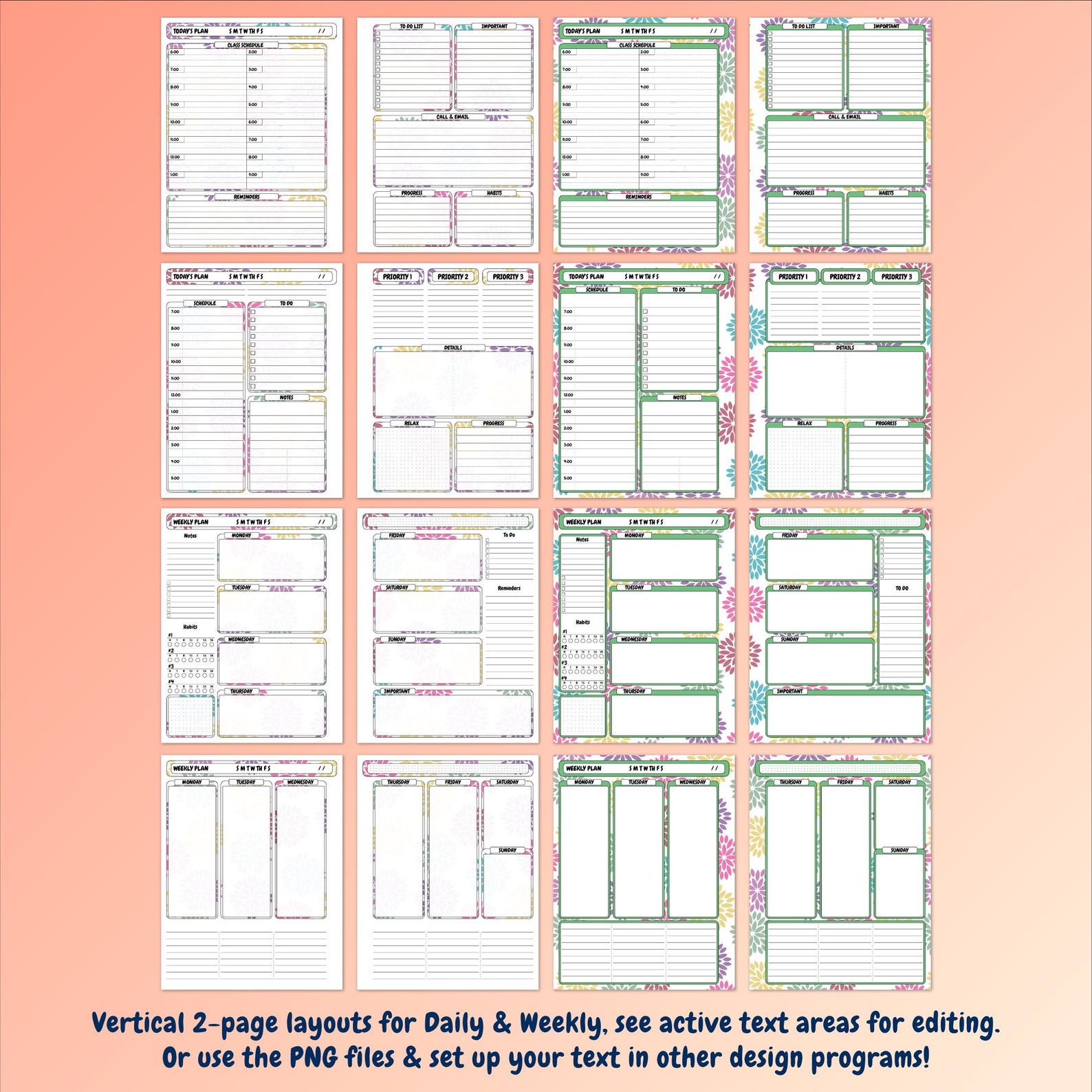 Calendar Pack - Editable Daily | Weekly | Monthly | Yearly | Flower ...