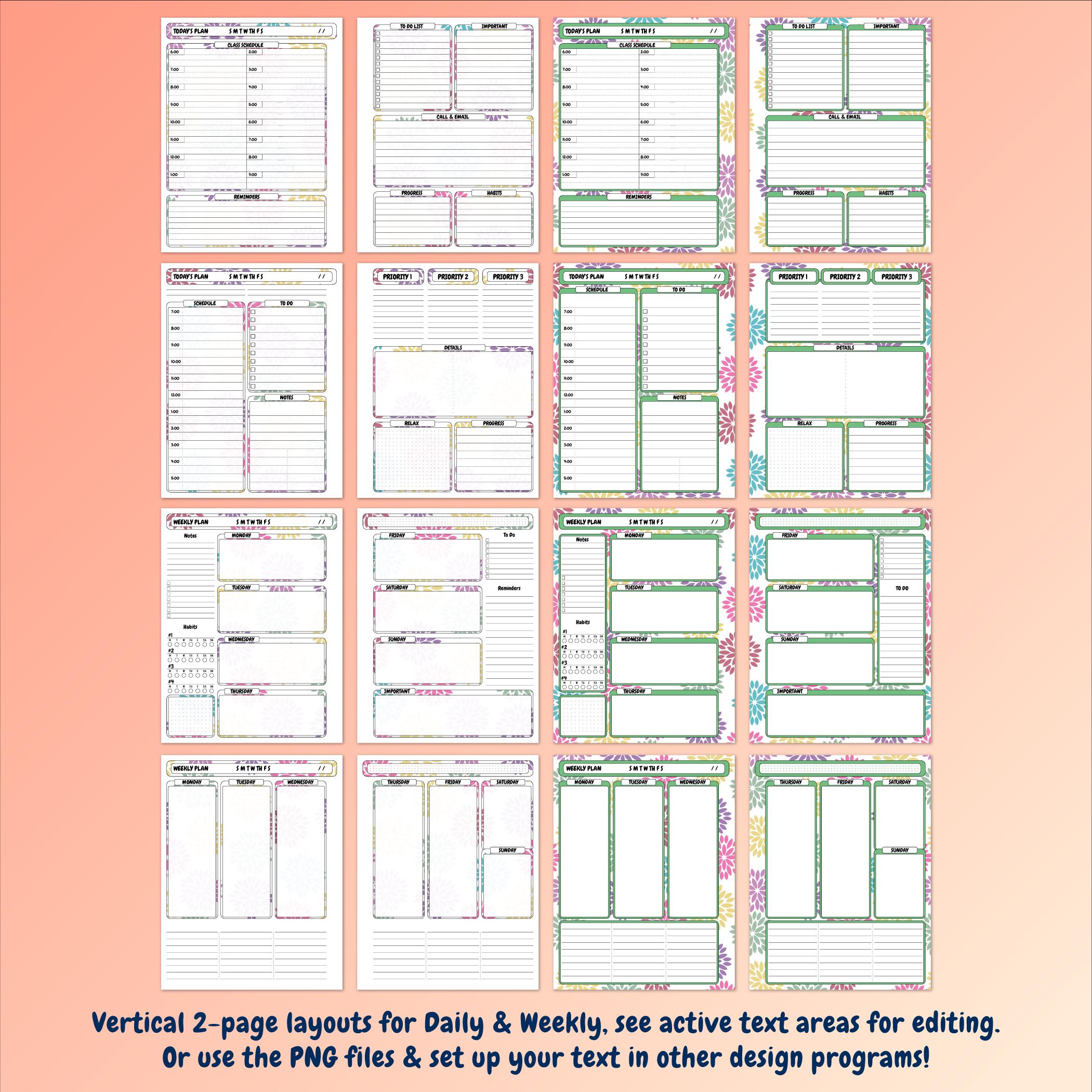 Calendar Pack - Editable Daily | Weekly | Monthly | Yearly | Flower ...