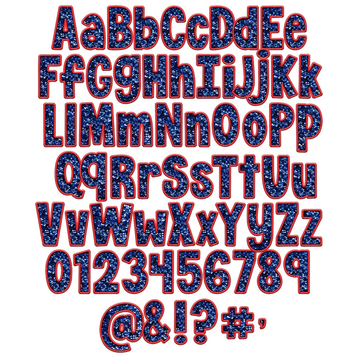 Patriotic Alphabet PNG – Midnight Blue Sequin Letters With Red Border ...
