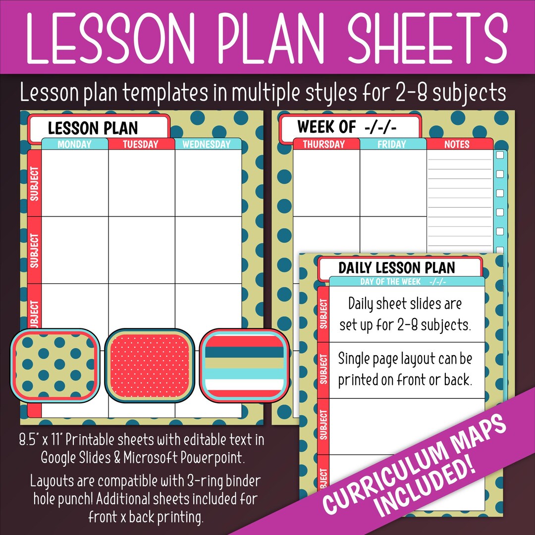 Lesson Plan Sheets & Curriculum Maps (editable) | Polka Dots, Mini Dots ...