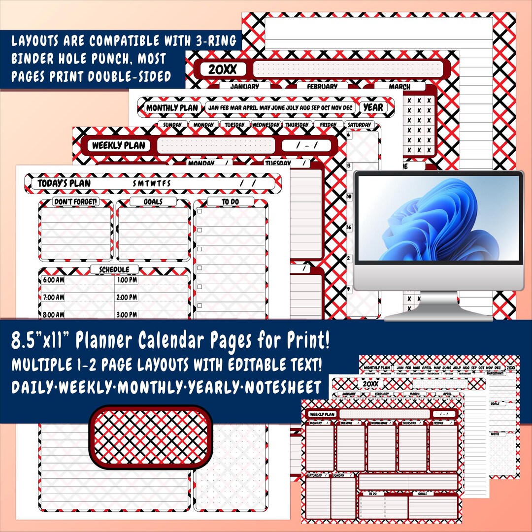 Calendar Pack Editable Daily Weekly Monthly Yearly Stripes, Polka Dots ...