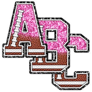 Pink Glitter Football Letters PNG, Pebble Texture & Laces Pattern Fill ...