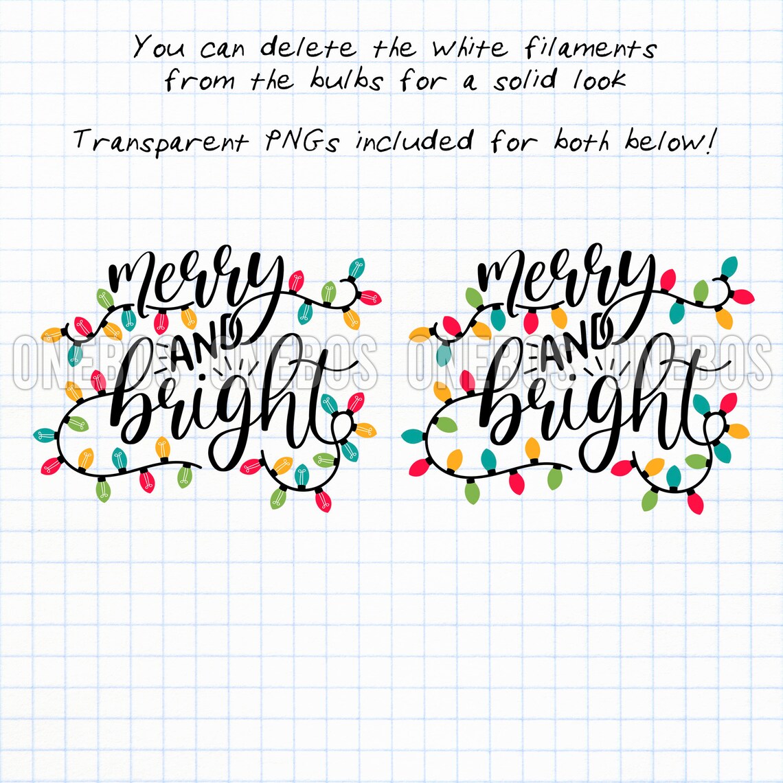 Merry & Bright SVG, Script Hand Lettering With Lights, PNG Eps Ai Dxf ...