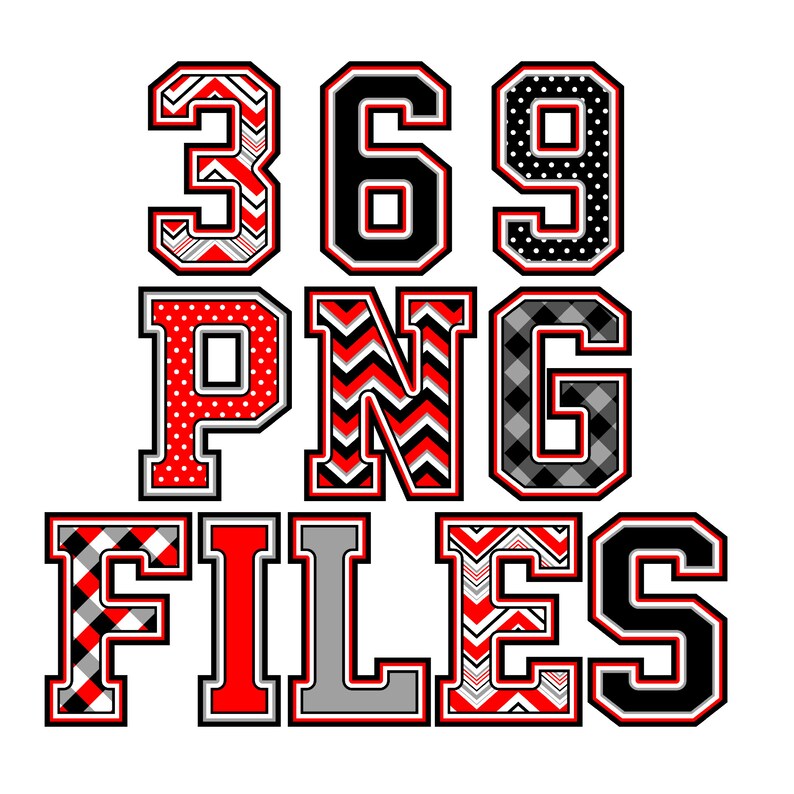 Preppy Alphabet PNG Bundle, 9 Sets of Letters, Numbers, Chenille Sporty ...