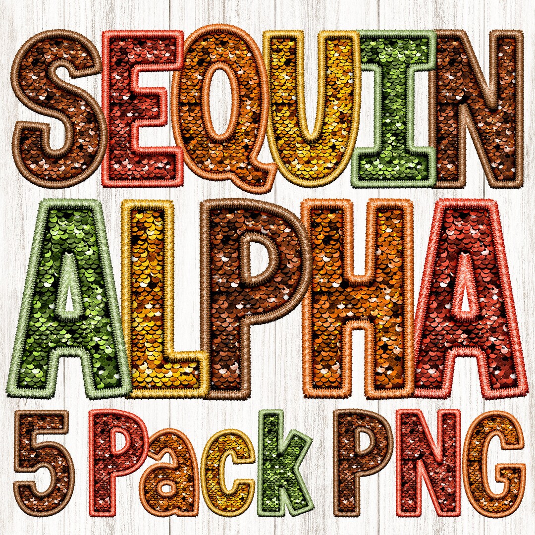 Digital Sequin Alphabets, 5 Pack Bundle Faux Embroidery Classic Stitch ...