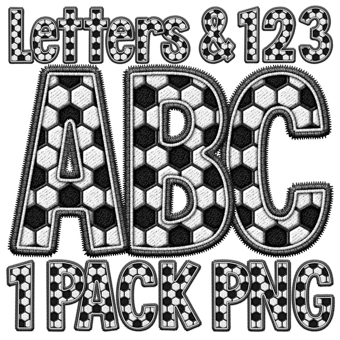 PNG Soccer Alphabet, Faux Embroidery Stitch Alpha, Classic, White ...