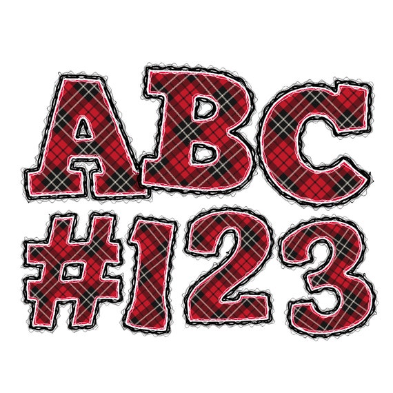 Digital Sketchy PNG Plaid Alphabet Red Black White Plaid - Etsy
