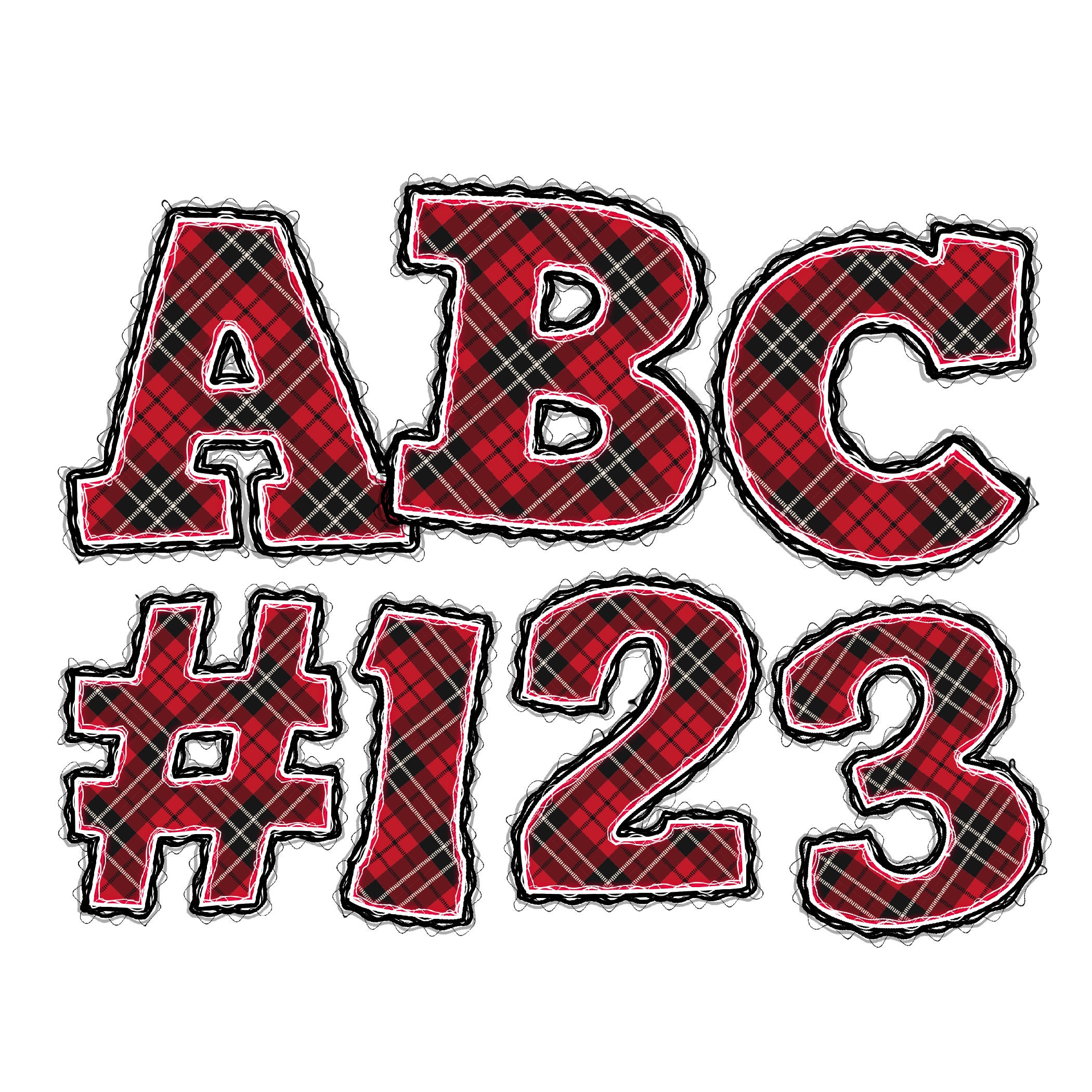 Digital Sketchy PNG Plaid Alphabet | Red Black White Plaid Fill Letters ...