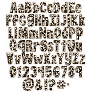 Digital Leopard PNG Alphabet, Faux Embroidery Beige Gold Boho Stitch ...