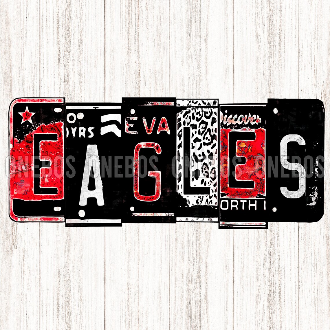 Watercolor License Plate Eagles PNG, Bright Red, Leopard, Grunge, Black ...