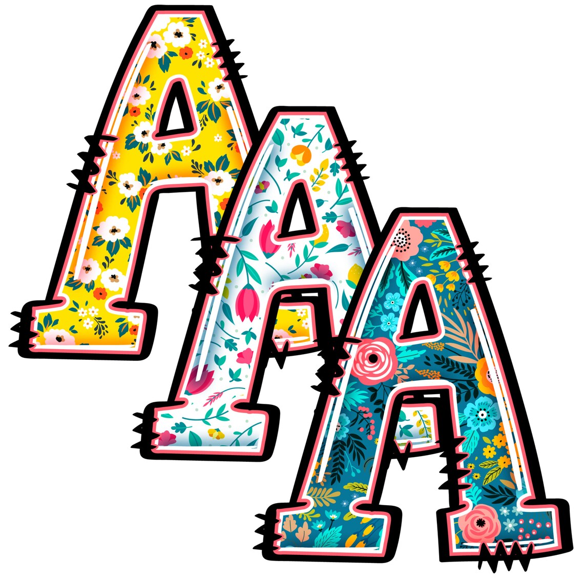 Easter Spring Alphabet Bundle, PNG Doodle 4.0 Letter Sets With Floral ...
