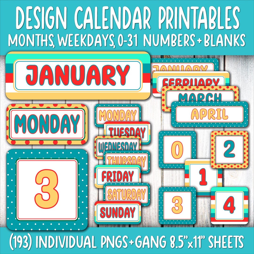 Wall Calendar - Standard - for Teachers | Polka Dots, Mini Dots, Large ...