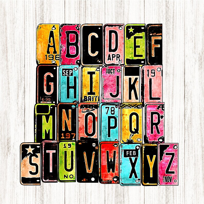 License Plate Alphabet Fall Boho Color Mix Match Alpha - Etsy