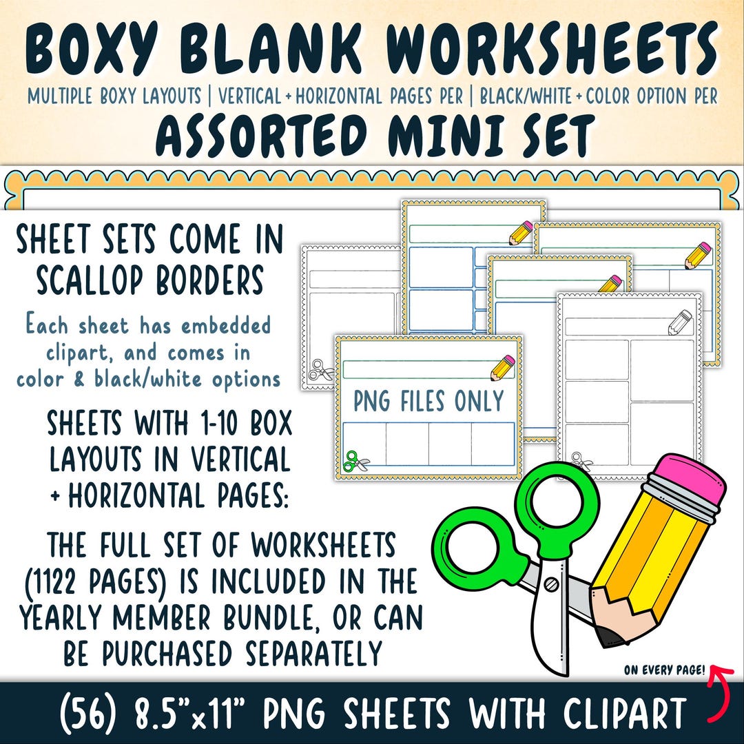 Worksheet Templates (blank With Clipart Added) - Boxy - Mini Set ...