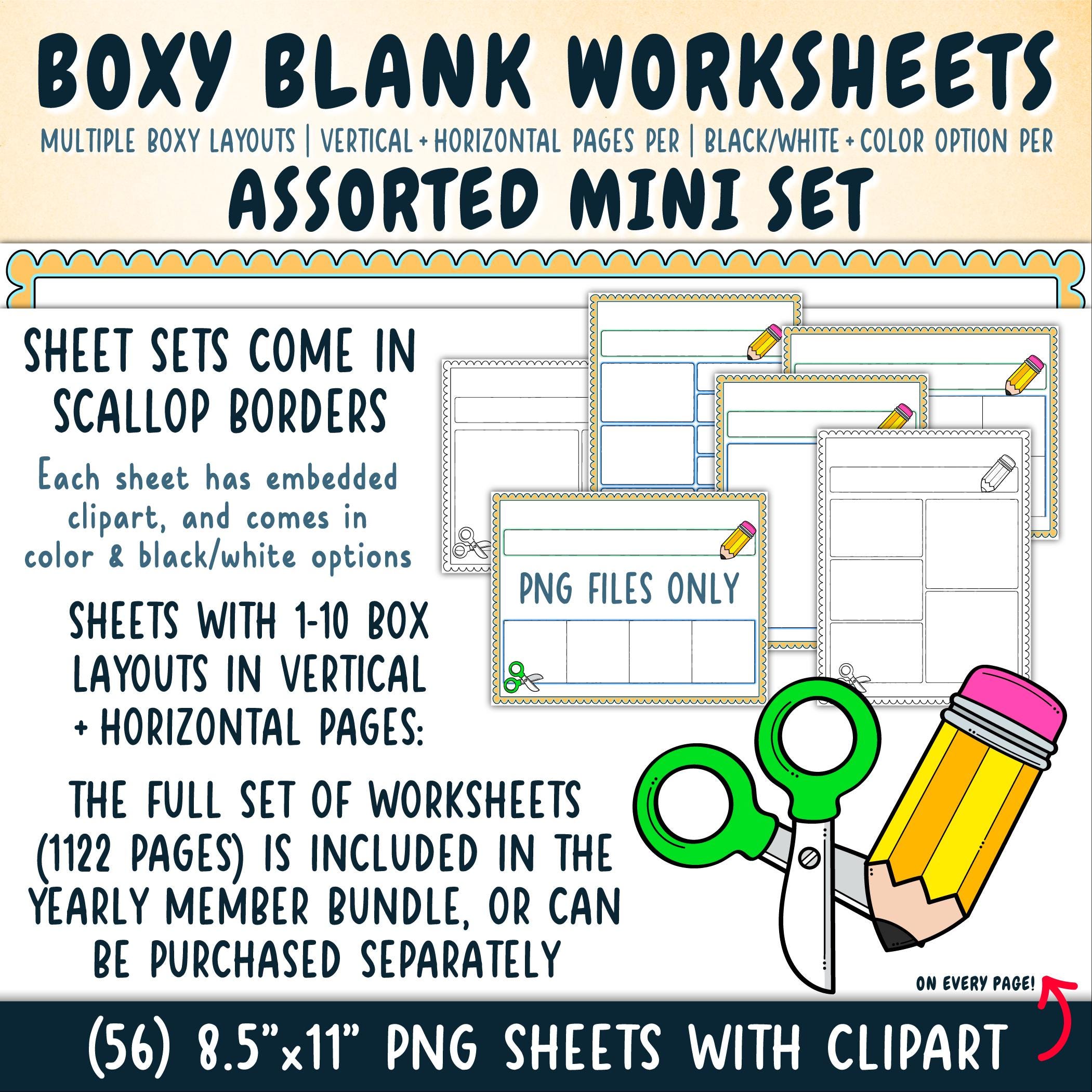 Worksheet Templates (blank With Clipart Added) - Boxy - Mini Set ...