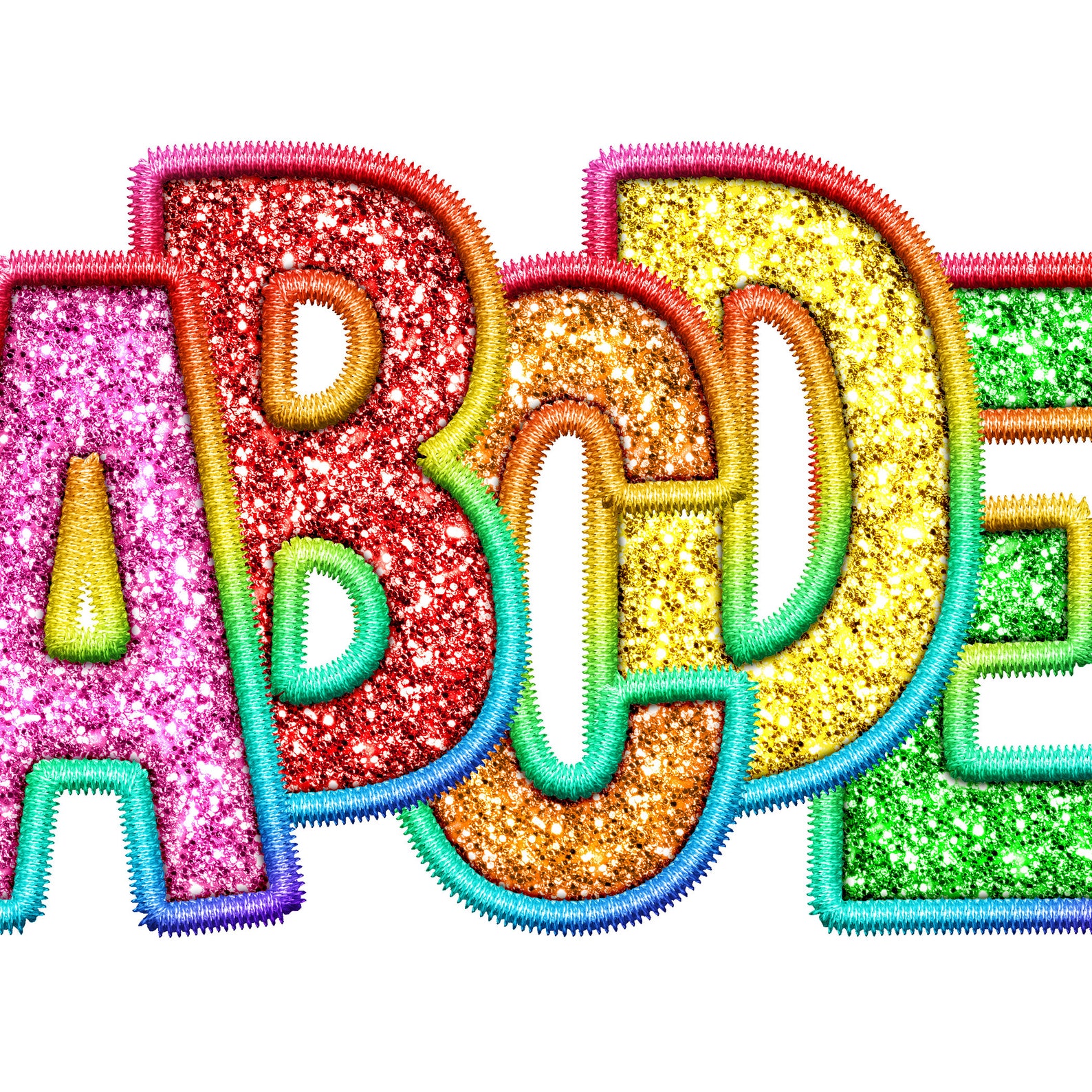 Digital Glitter PNG Alphabets, 10 Pack Bundle Faux Embroidery Classic ...