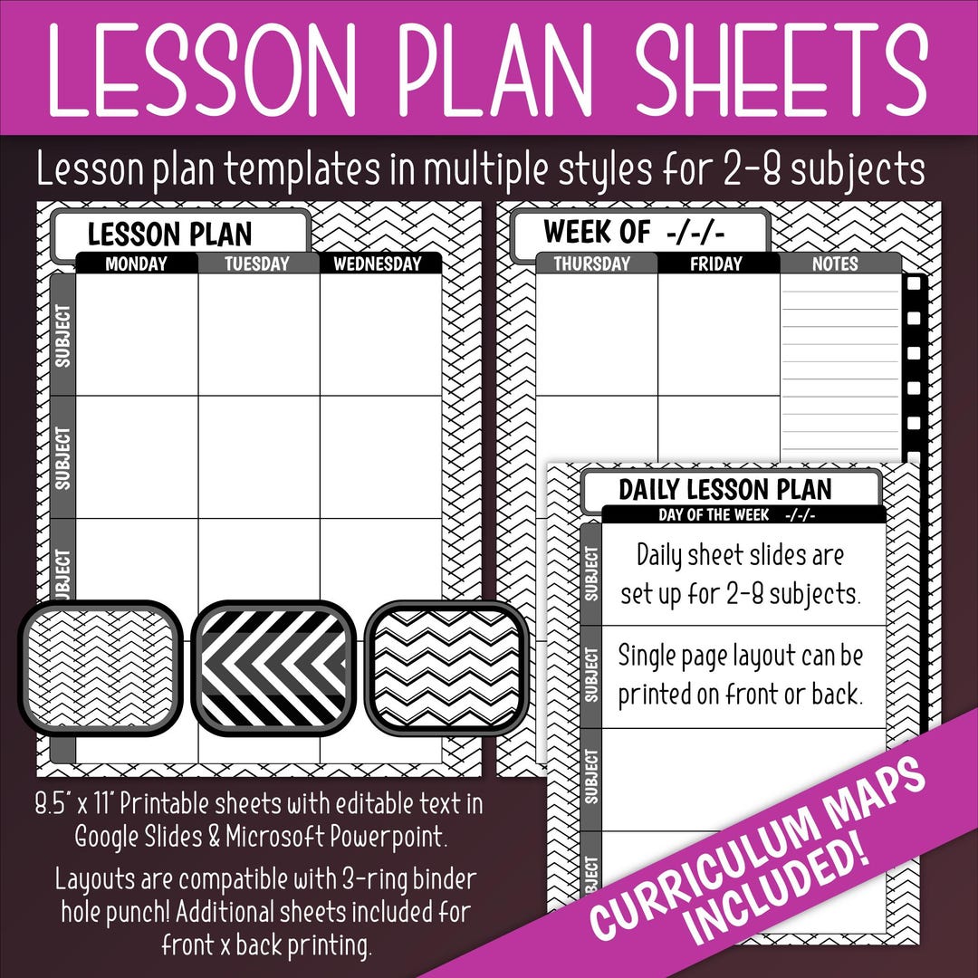 Lesson Plan Sheets & Curriculum Maps (editable) | Black and White, Ink ...