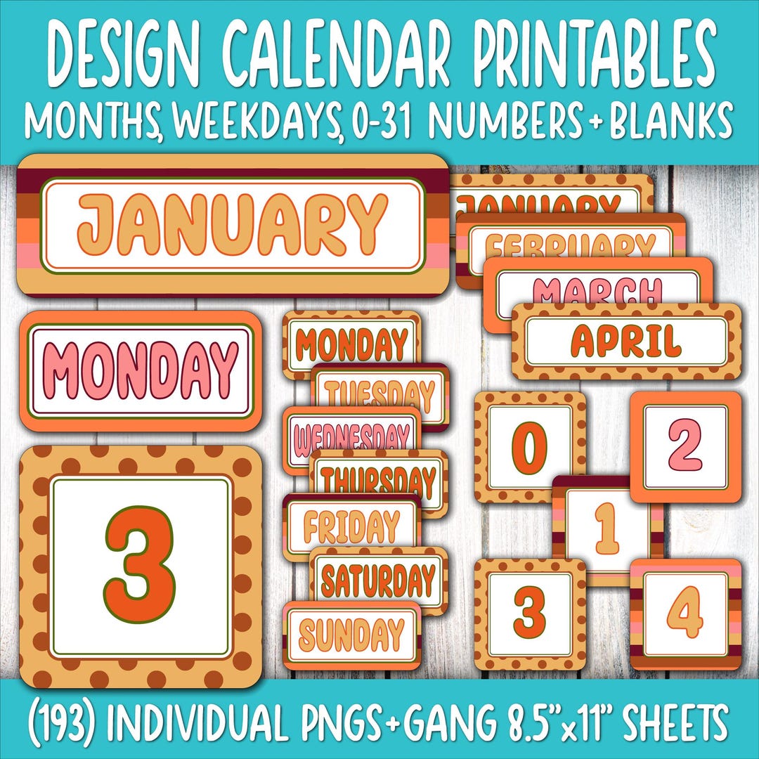 Wall Calendar - Standard - for Teachers | Stripes, Polka Dots, Fall ...