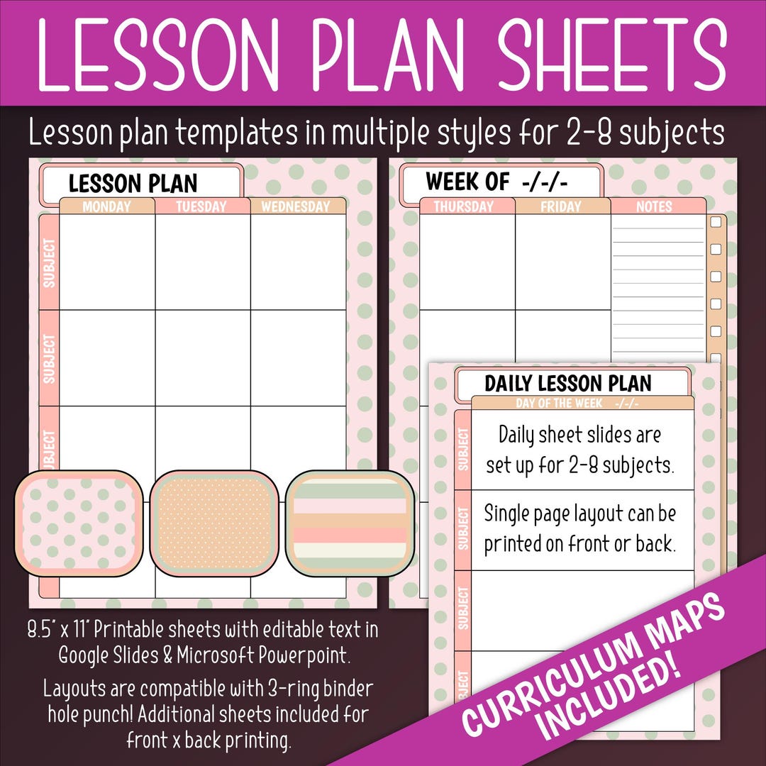 Lesson Plan Sheets & Curriculum Maps (editable) | Stripes, Polka Dots ...