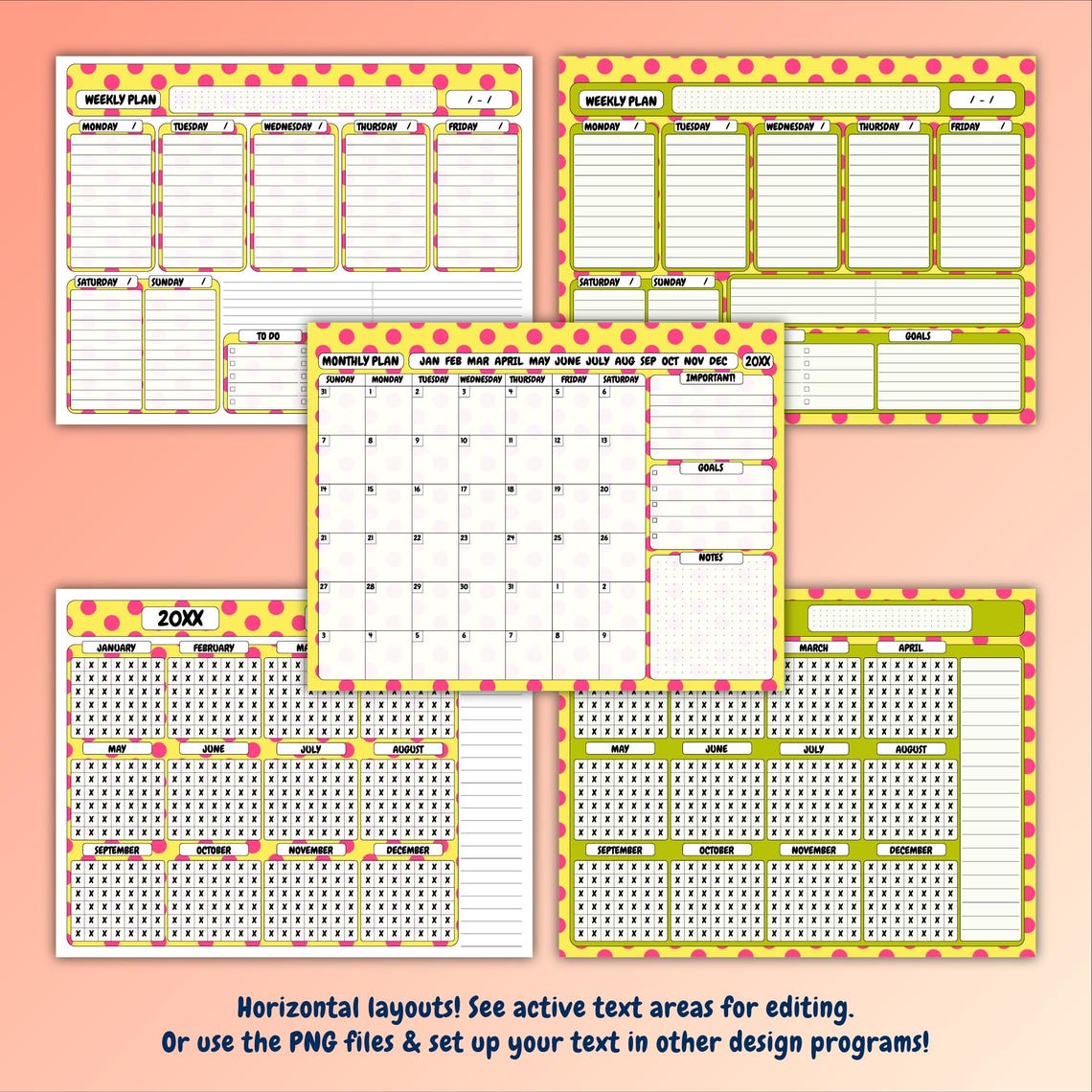 Calendar Pack - Editable Daily | Weekly | Monthly | Yearly | Polka Dots ...