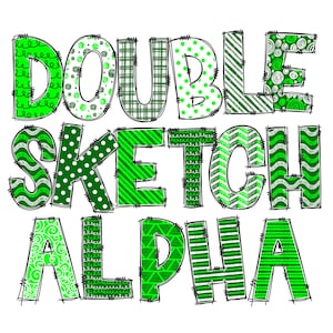 Alphabet Doodle Clipart, Sketchy Doodle Fun School Green & White Hand ...