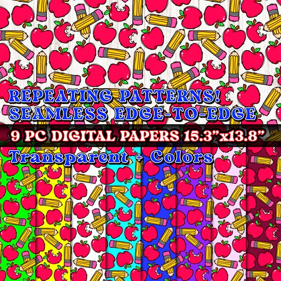 9 Pc Apple Pencil Digital Papers Repeating Seamless Pattern - Etsy